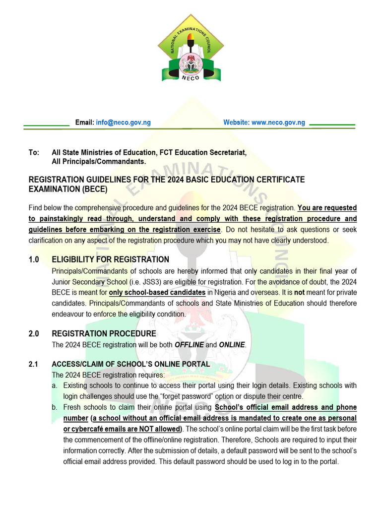 2024 BECE Registration Guidelines | PDF | Visual Impairment | Payments
