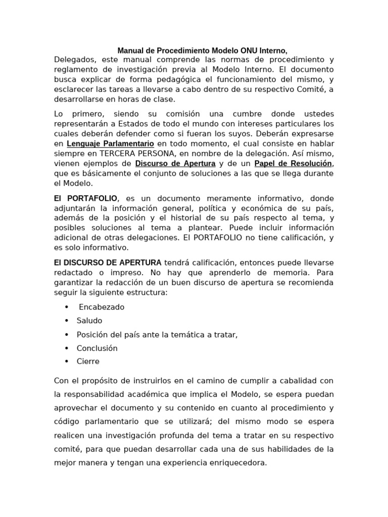 Procedimientos del Modelo ONU Interno | PDF | Democracia | Ideologías ...