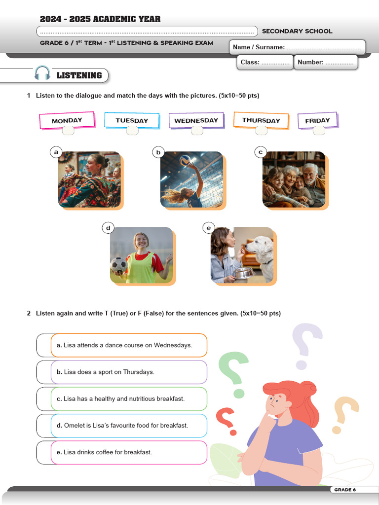 Grade 6 Listening Speaking Exam 1 | PDF