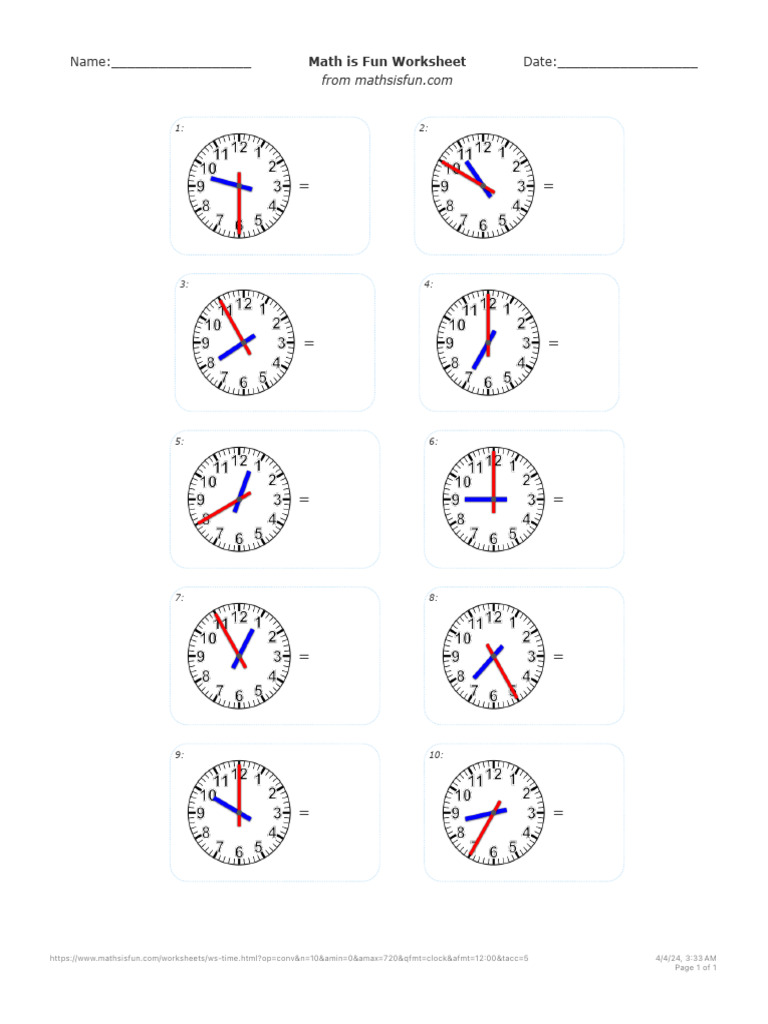 Tell Time (To 5 Minutes) | PDF