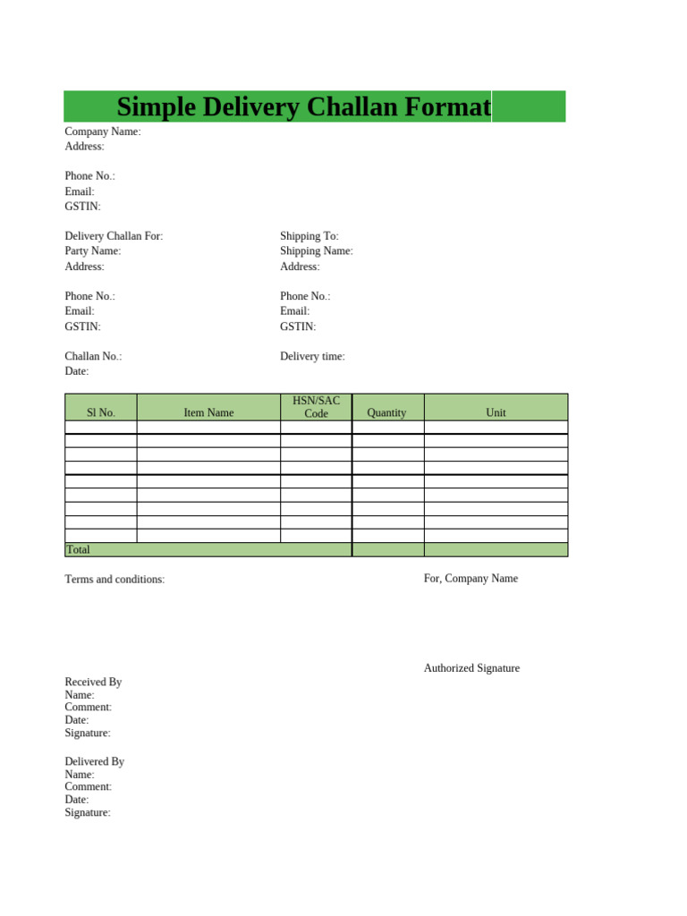 Simple Delivery Challan Format 03 | PDF