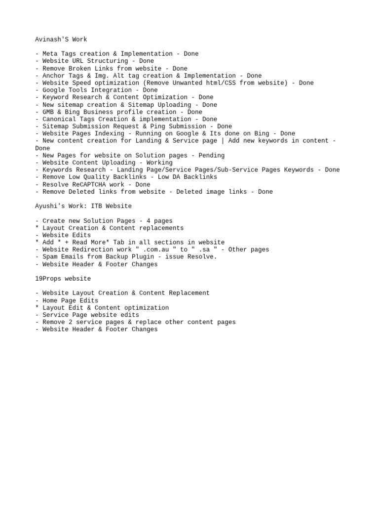 Website Pending Work | PDF