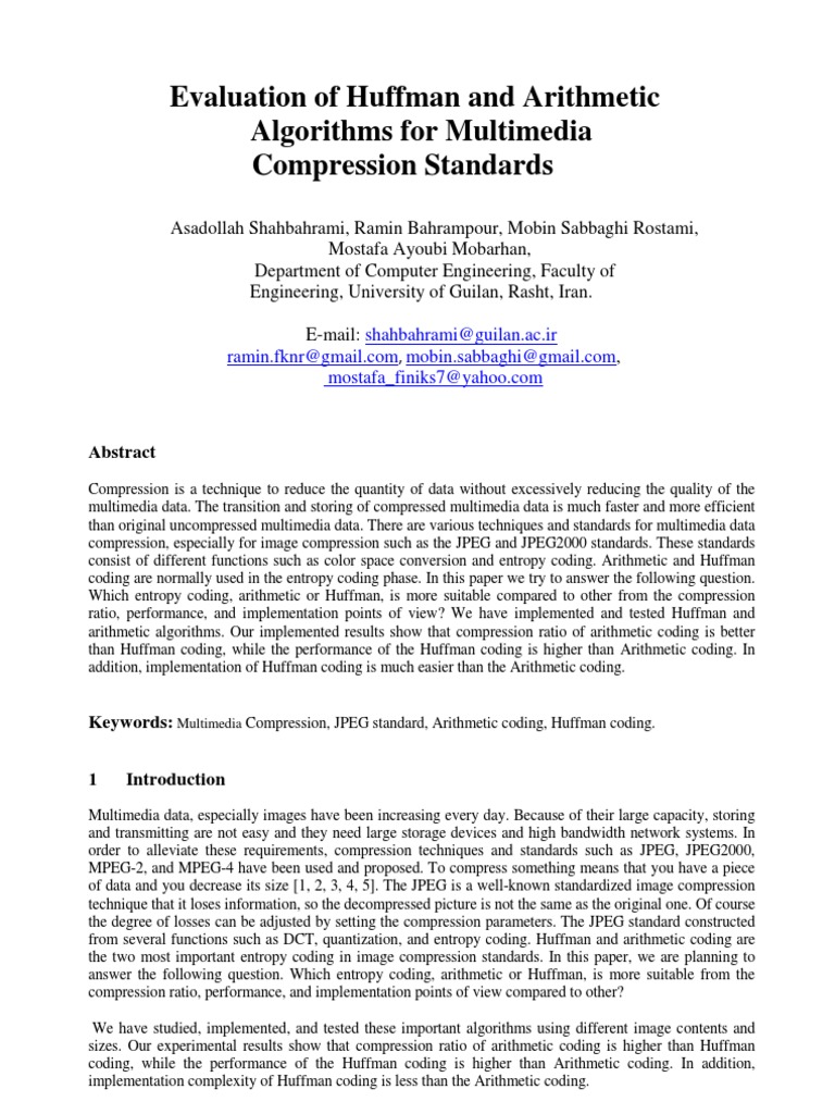 Huffman vs. Arithmetic in JPEG Compression | PDF | Data Compression | Code