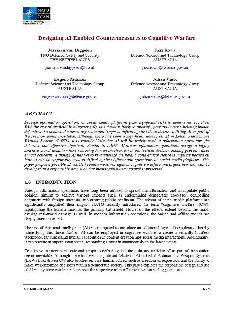 AI Countermeasures for Cognitive Warfare | PDF | Artificial ...