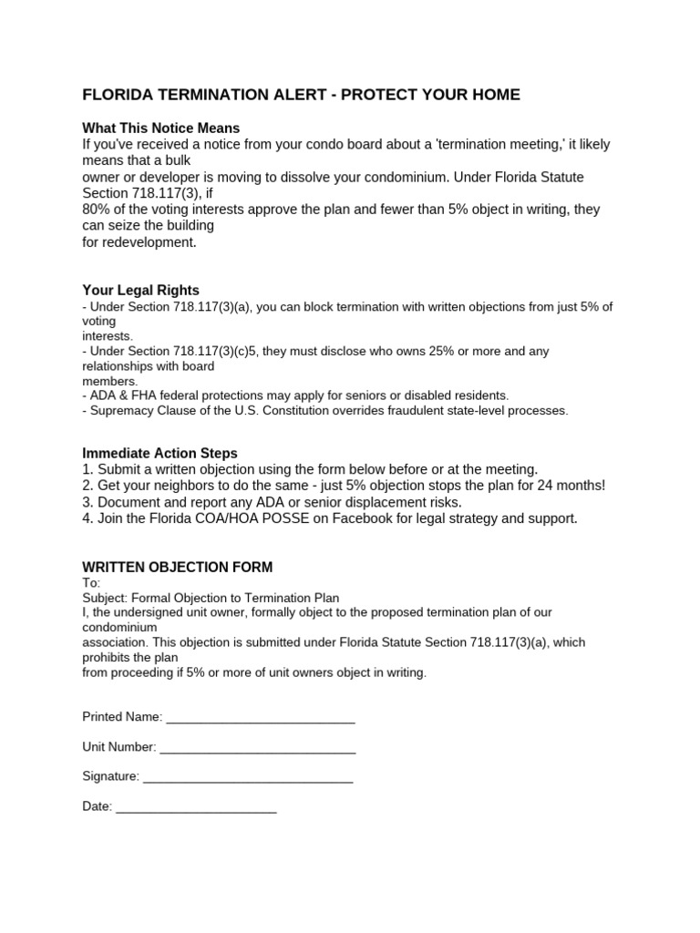 Florida Termination Alert - Protect Your Home | PDF