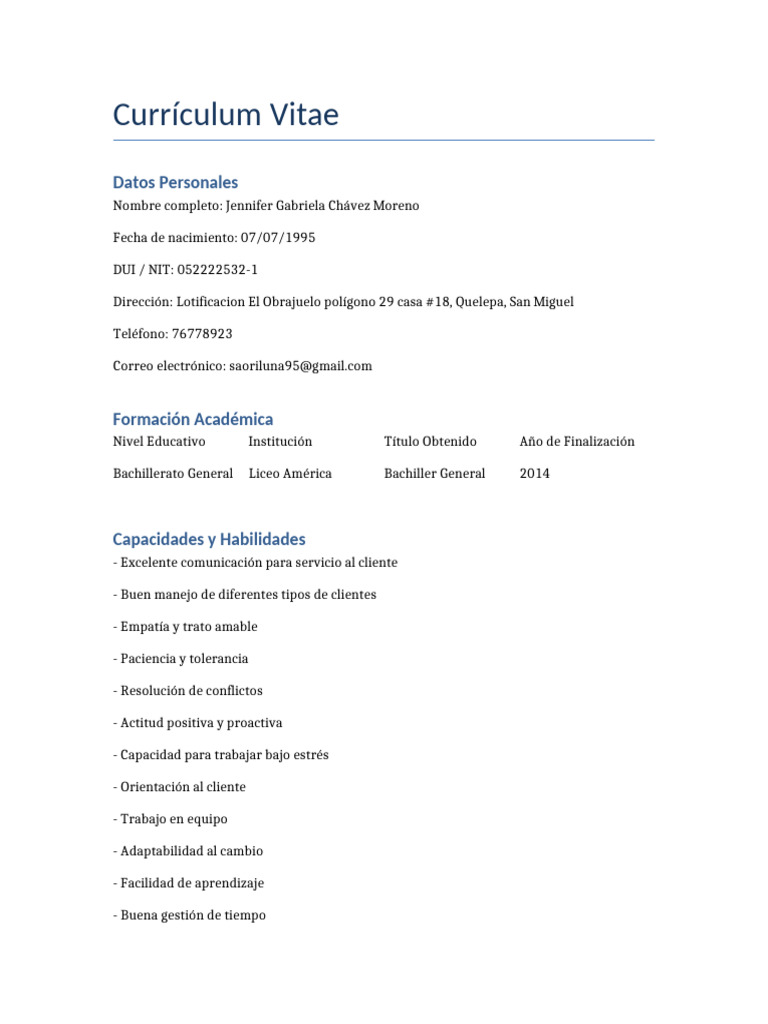 Curriculum Jennifer Chavez | PDF