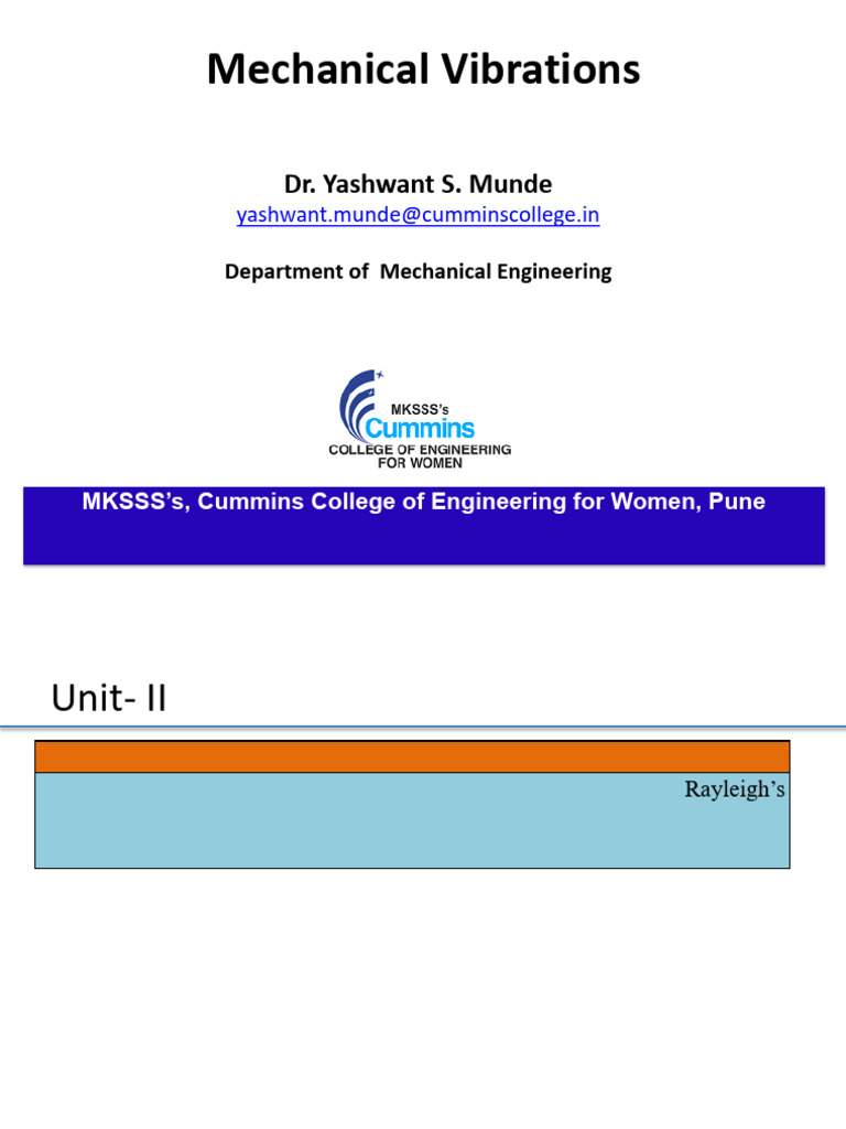 Unit IB Undamped Free Vibration of Single Degree Freedom System | PDF ...