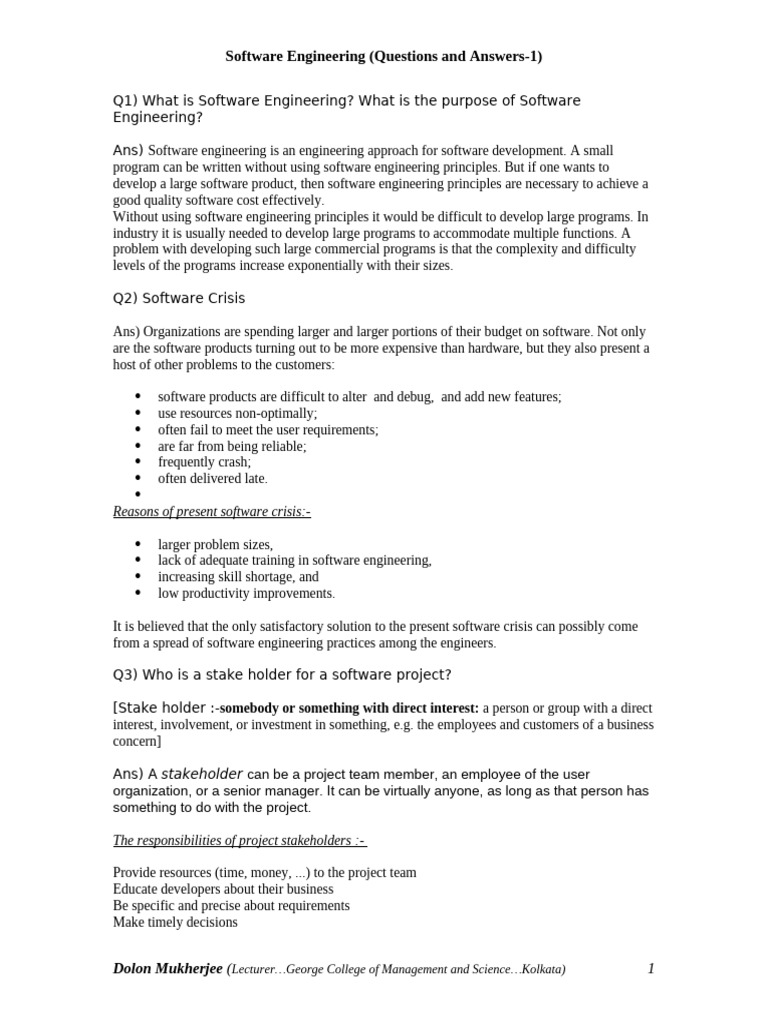 Software And Engineering Questions And Answers 1 Pdf Software