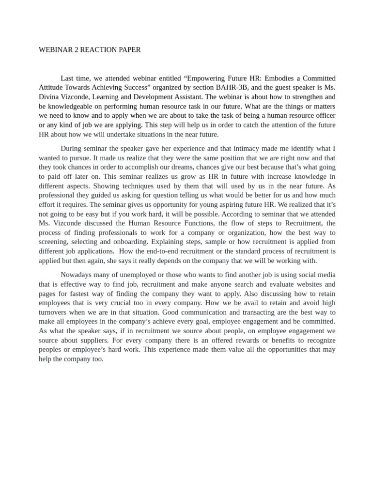 Webinar 2 Reaction Paper | PDF | Recruitment | Human Resources