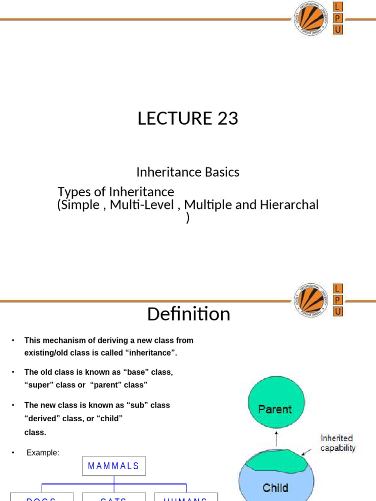 LECTURE 23-Inheritance and Its Types | PDF | Class (Computer Programming) | Inheritance (Object ...