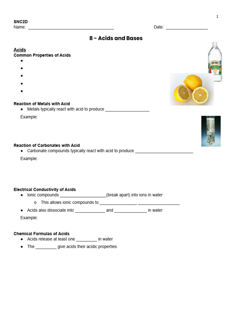 8 - Acids and Bases Handout | PDF | Acid | Ph