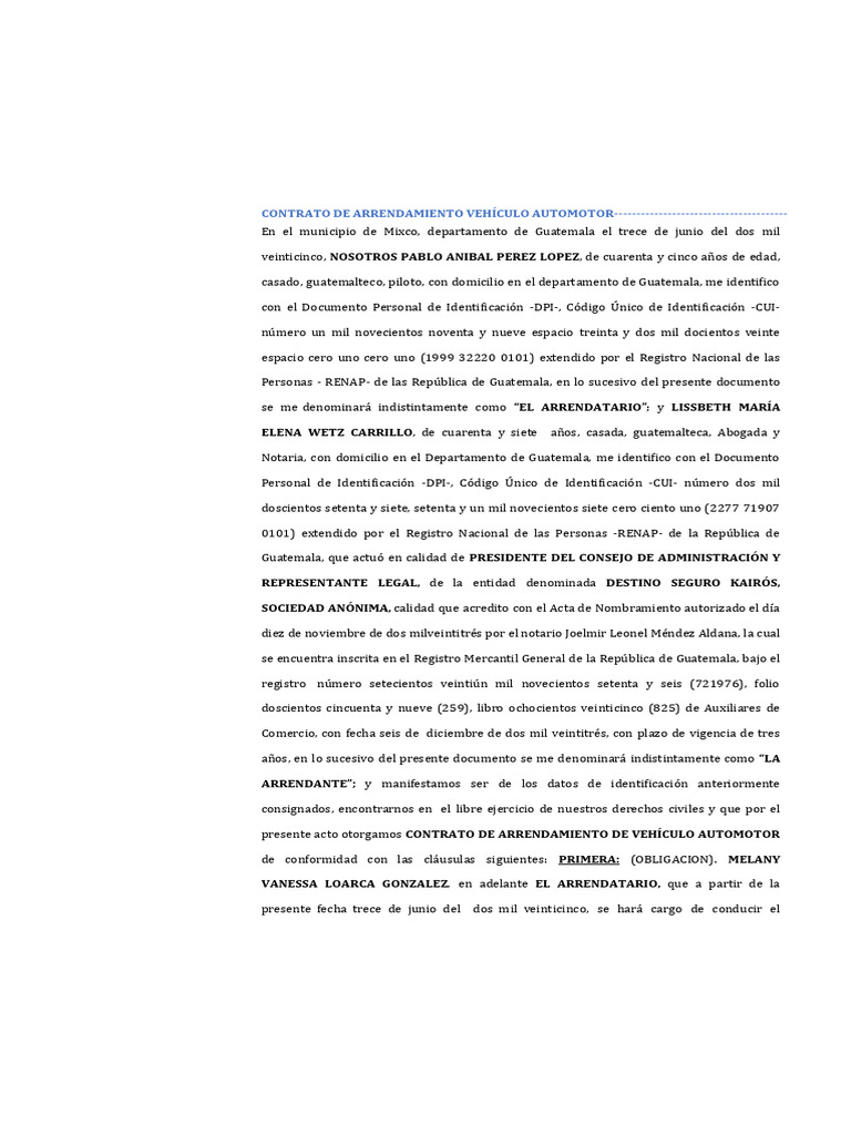 Contrato Pablo Anibal Perez Lopez | PDF | Seguro | Propiedad