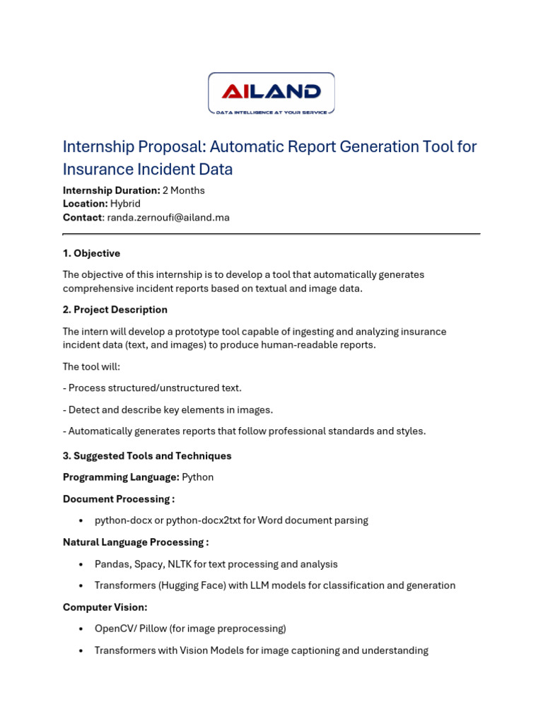 ReportGeneration Internship Proposal | PDF