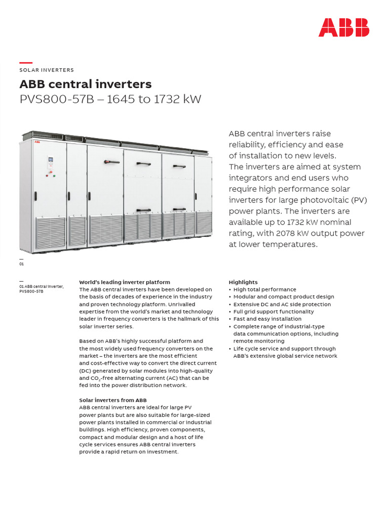 Central Inverters Flyer 3AXD50000042985 RevB EN Lowres | PDF | Power ...
