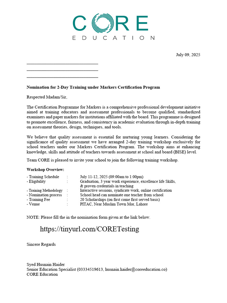 Nomination-Letter MARKERS Certification Program | PDF