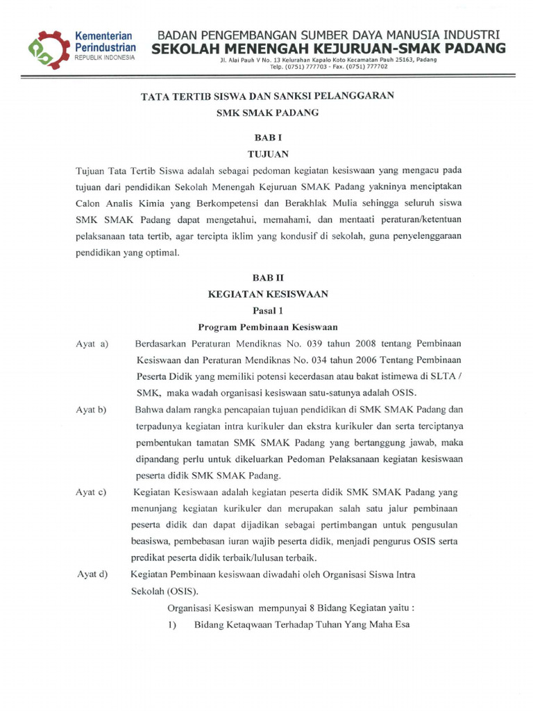 Tata Tertib Siswa Dan Sanksi Pelanggaran SMAKPA 2022 | PDF