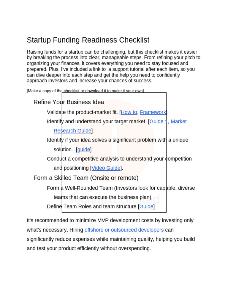 Startup Funding Readiness Checklist | PDF | Startup Company | Small ...