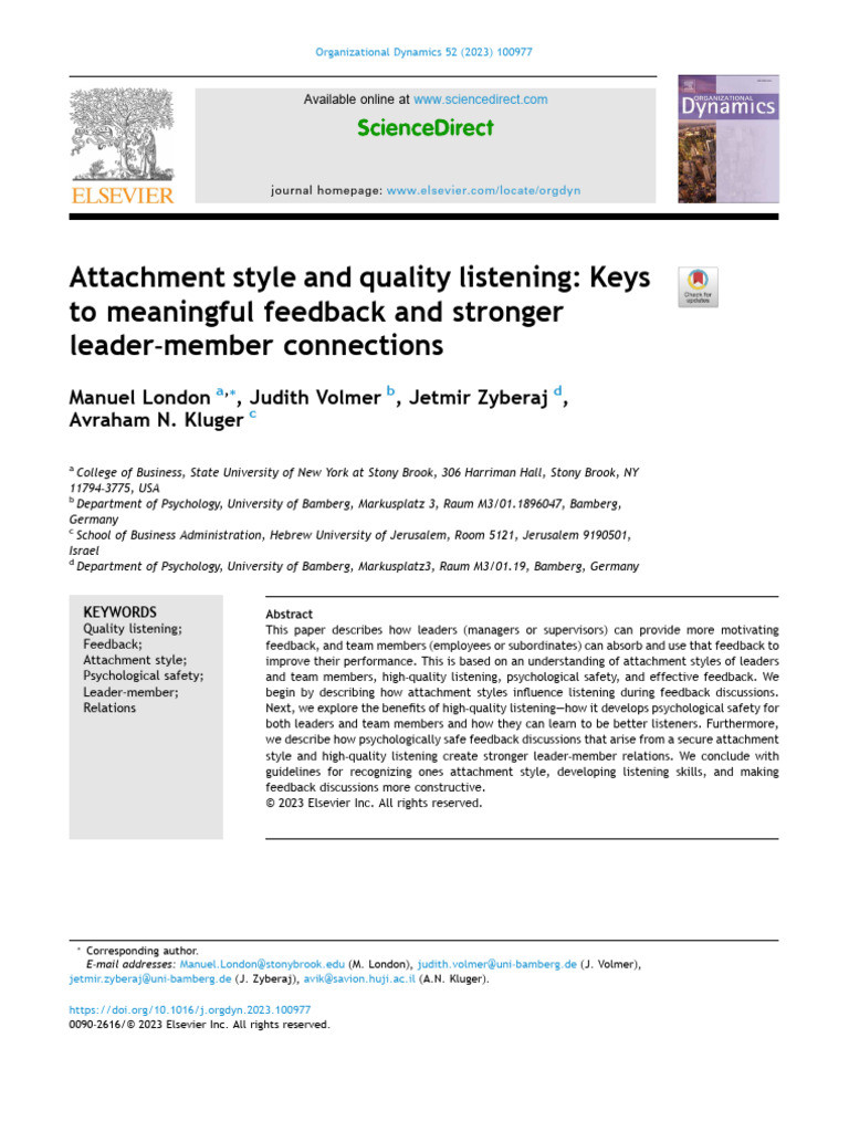 Attachment Style and Quality Listening Keys To Meaningful Feedback and ...