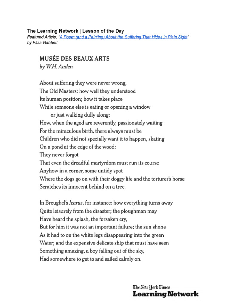 Musee Des Beaux Arts by Auden | PDF