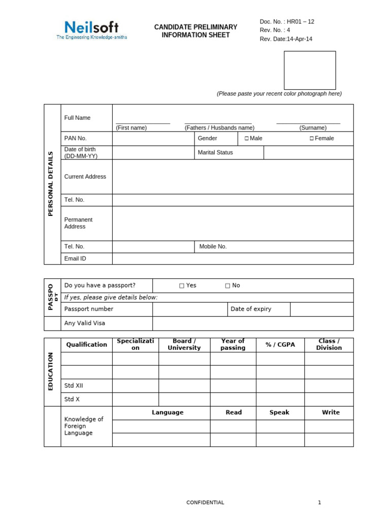HR01-12 - Candidate Preliminary Information Sheet | PDF | Government ...