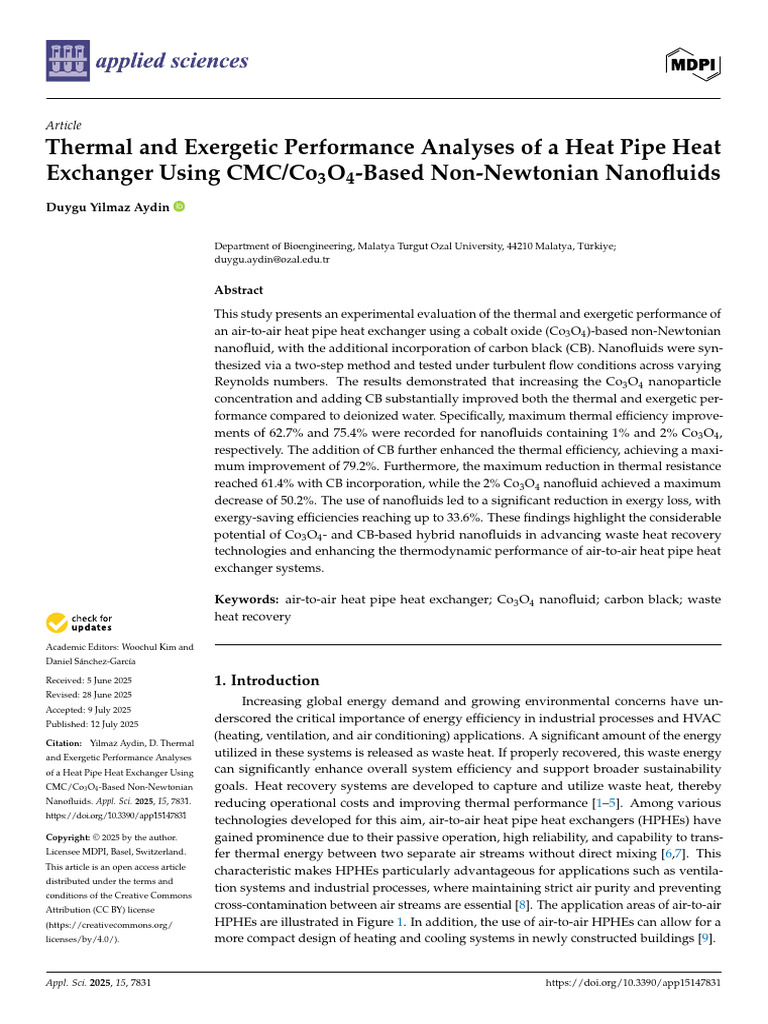 Thermal and Exergetic Performance Analyses of A Heat Pipe Heat ...