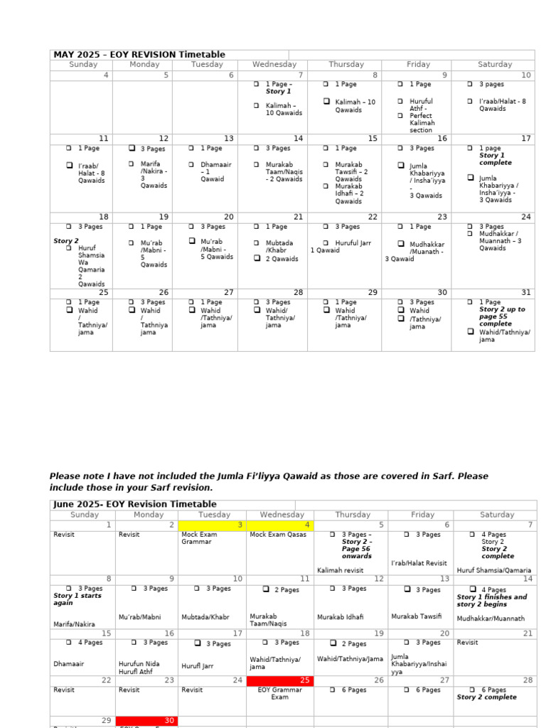 1st Years EOY Revision Timetable | PDF | Linguistics