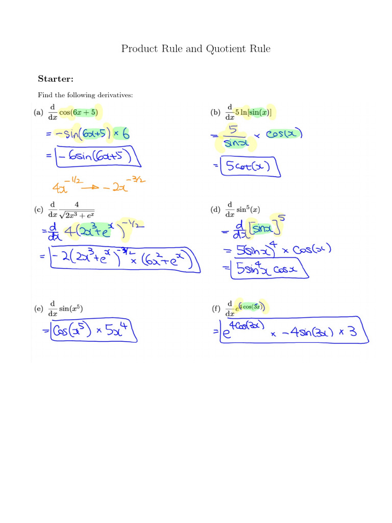 Derivatives: Product and Quotient Rules | PDF | Trigonometric Functions ...