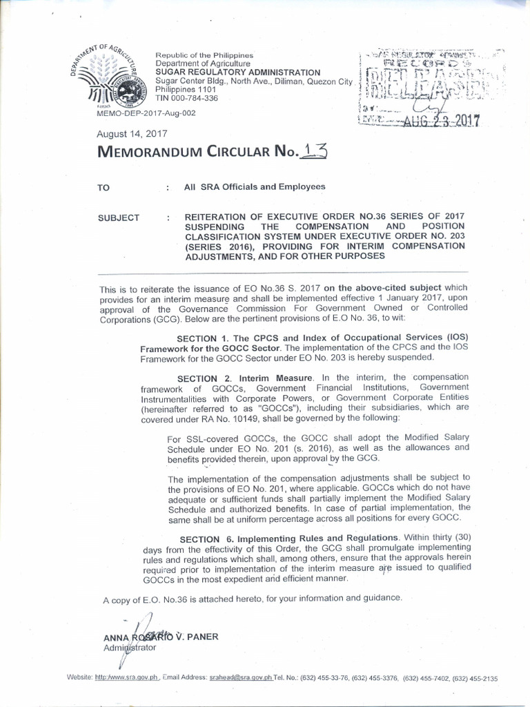 Memo Circular 13 Reiteration of Exec Order No. 36 S20170001 | PDF