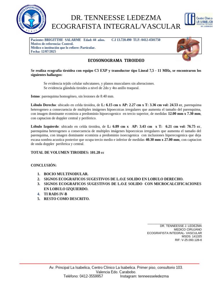 Bocio Multinodular Solido Ecomixto Iso Derecho Con Microcalc Izqu | PDF ...