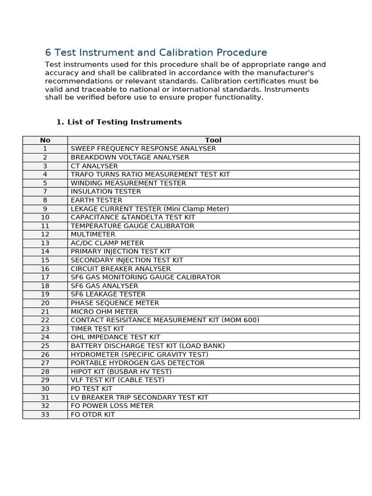 6 Test Instrument and Calibration Procedure | PDF