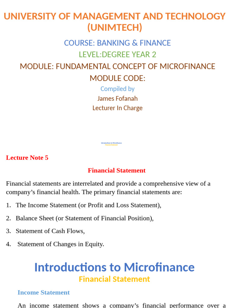 Understanding Microfinance Financial Statements | PDF | Equity (Finance ...