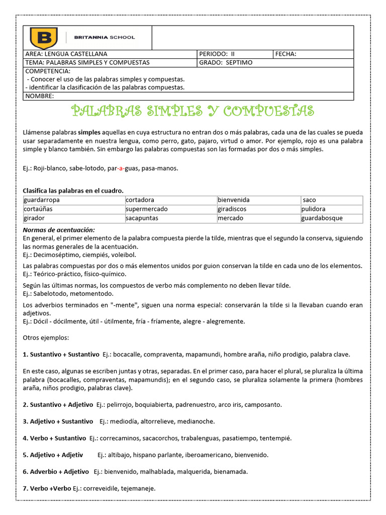 Palabras Compuestas | PDF | Relaciones sintácticas | Mecánica del lenguaje