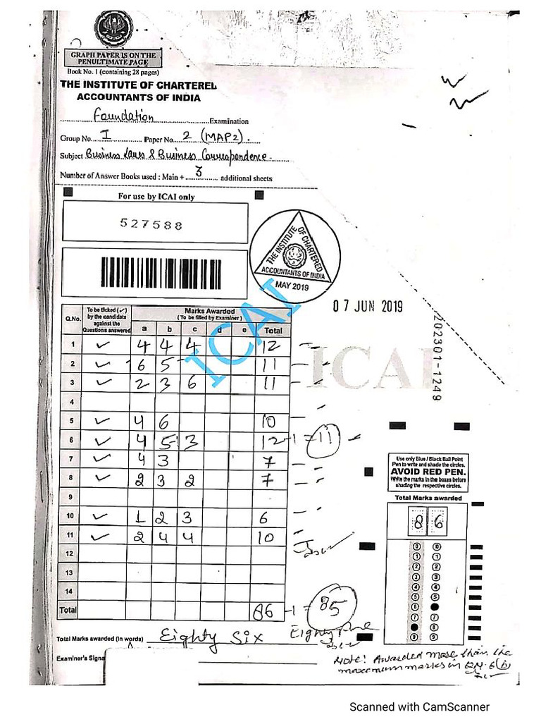 Law Topper Answersheet Previous Year CA Foundation | PDF