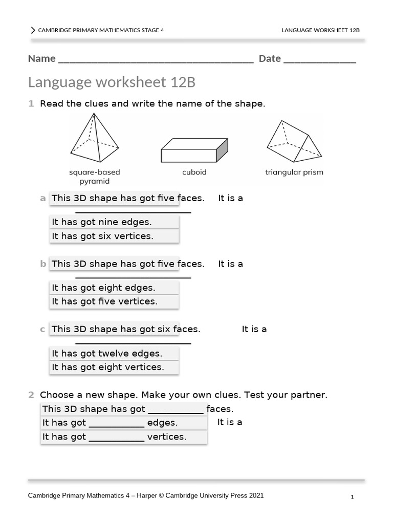 Prim Maths 4 2ed TR Lang Ws 12b | PDF