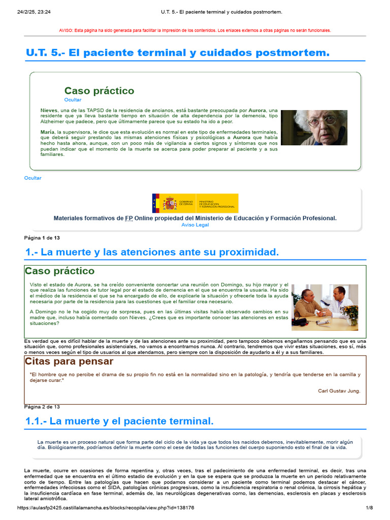 U.T. 5. - El Paciente Terminal y Cuidados Postmortem | PDF | Cuidados ...
