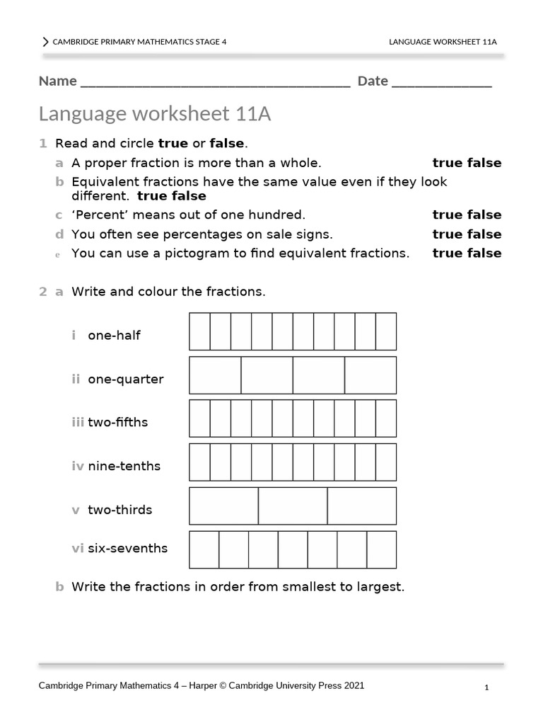 Prim Maths 4 2ed TR Lang Ws 11a | PDF