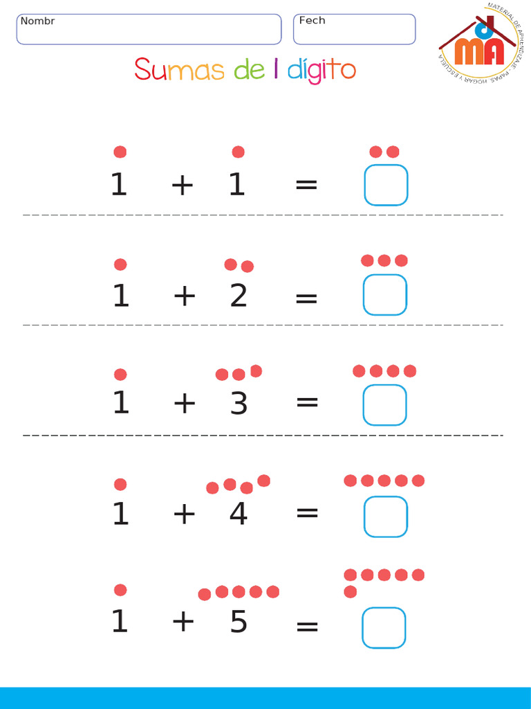 001 Sumas de 1 Digito para Primer Grado Fácil | PDF