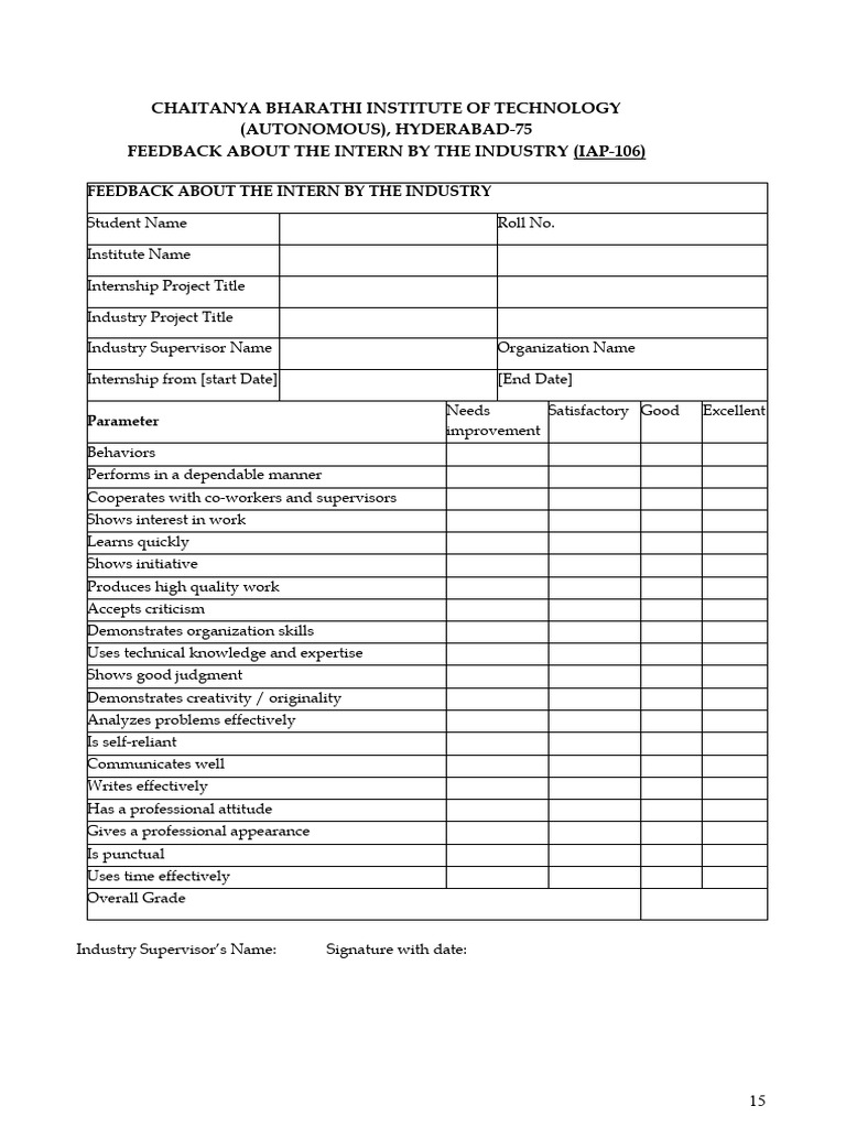 Internship Feedback Forms | PDF | Internship | Job Hunting