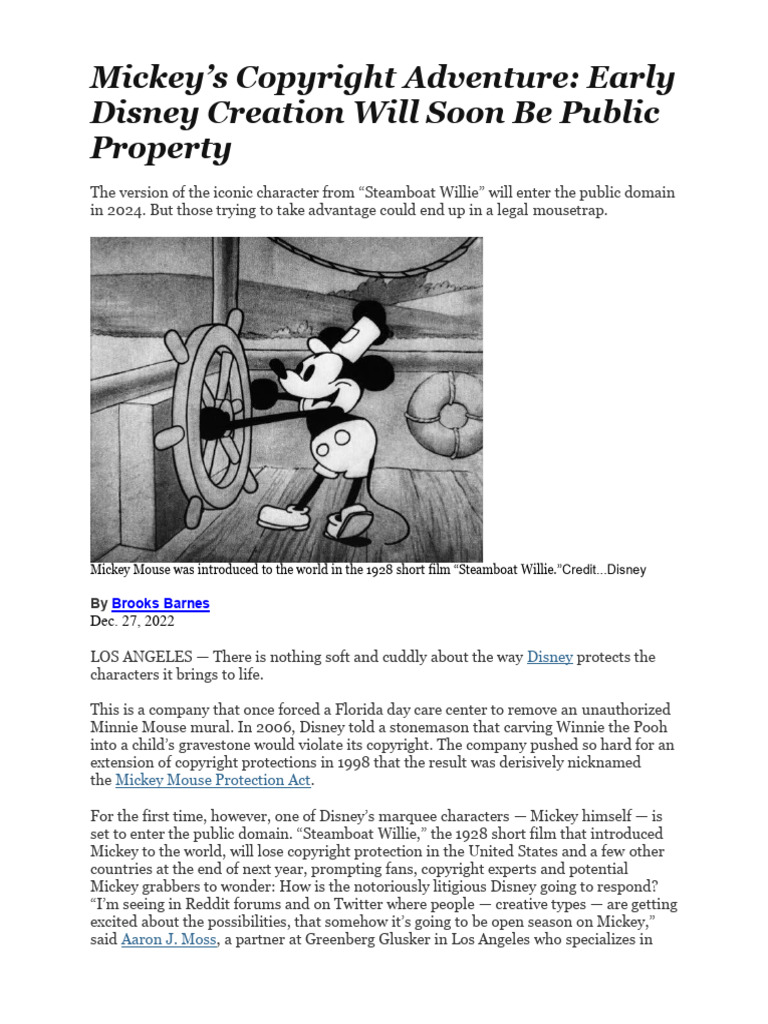 Mickey's Copyright Adventure - Early Disney Creation Will Soon Be ...