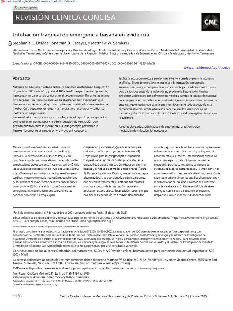 Evidence Based Emergency Tracheal Intubation Am J Resp and Critical | PDF