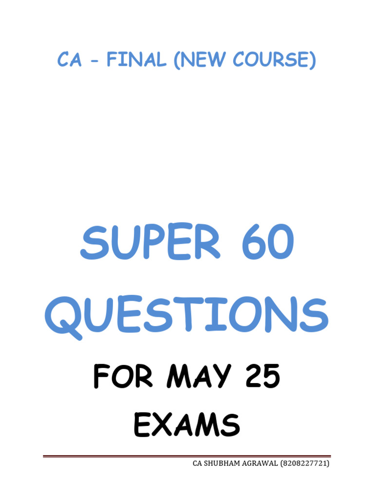 Super 60 Questions for CA Final AFM Exam | PDF | Bonds (Finance) | Beta ...