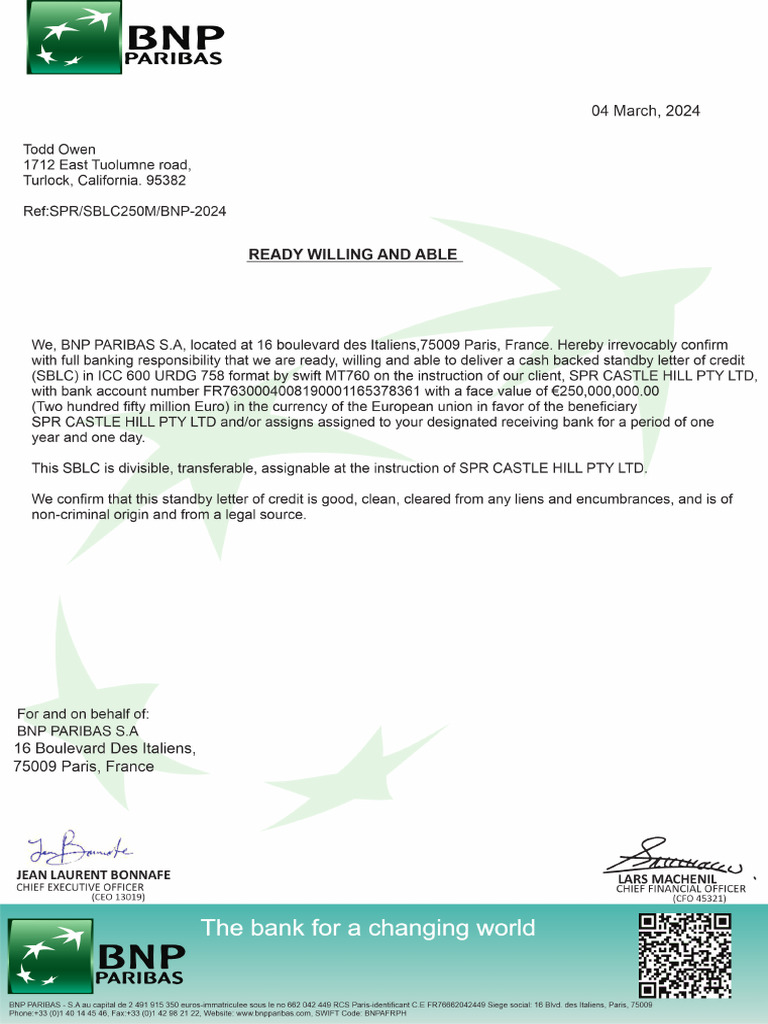 BNP Paribas Rwa Letter | PDF