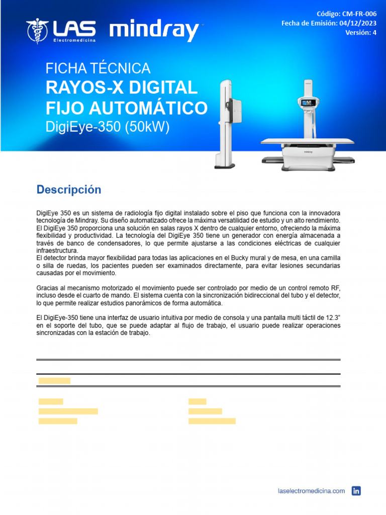 05 Mindray DigiEye 350 Monofasico 50kW | PDF | Rayo X