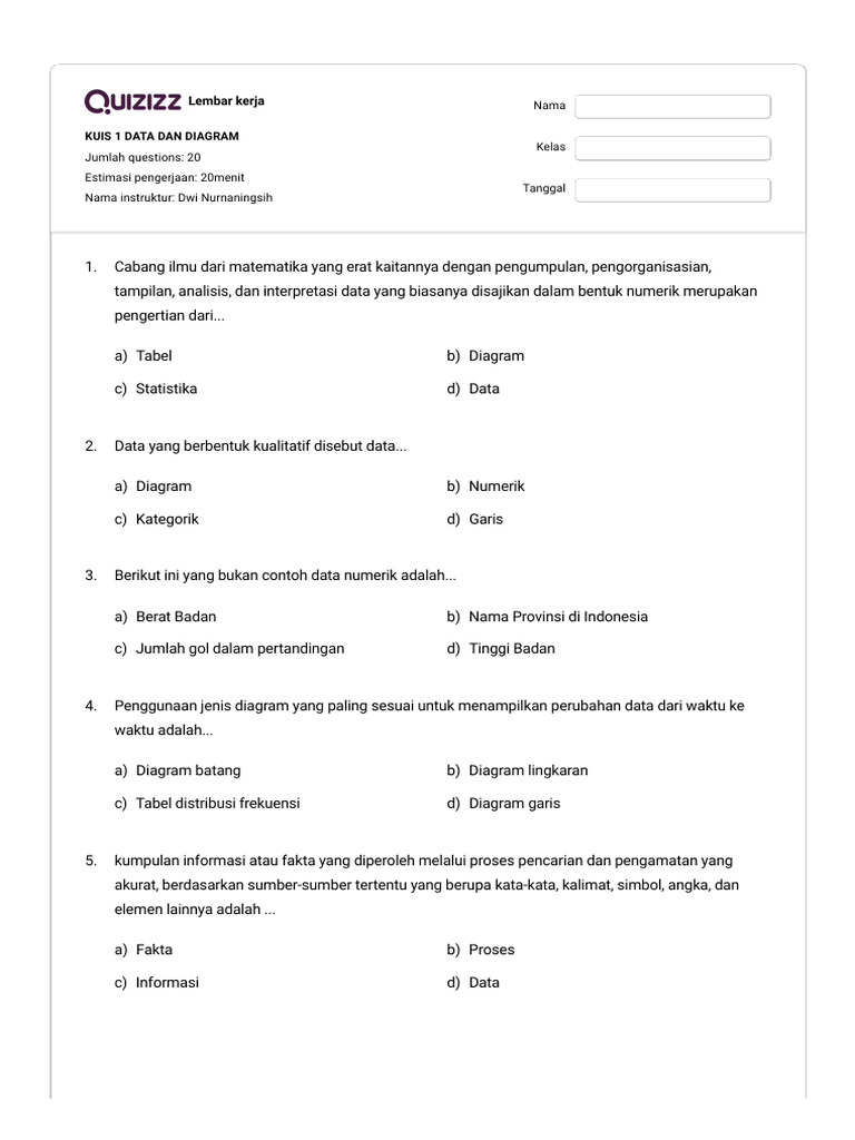 Kuis Statistika: Data dan Diagram | PDF