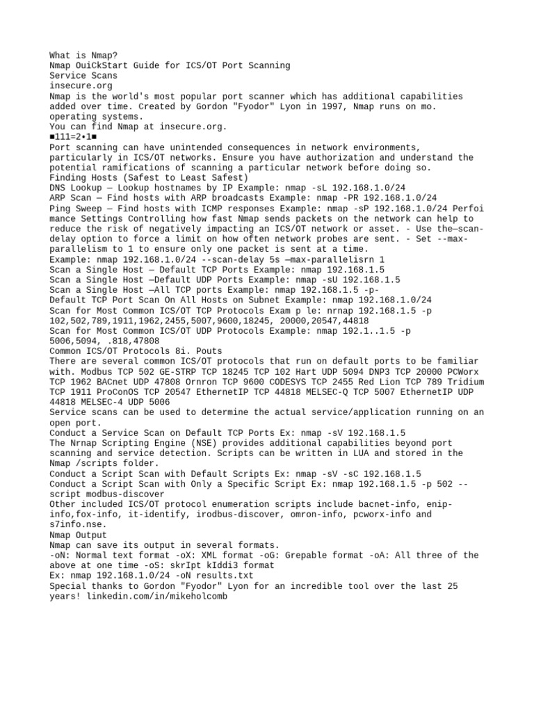 Nmap Guide for ICS/OT Port Scanning | PDF | Port (Computer Networking ...