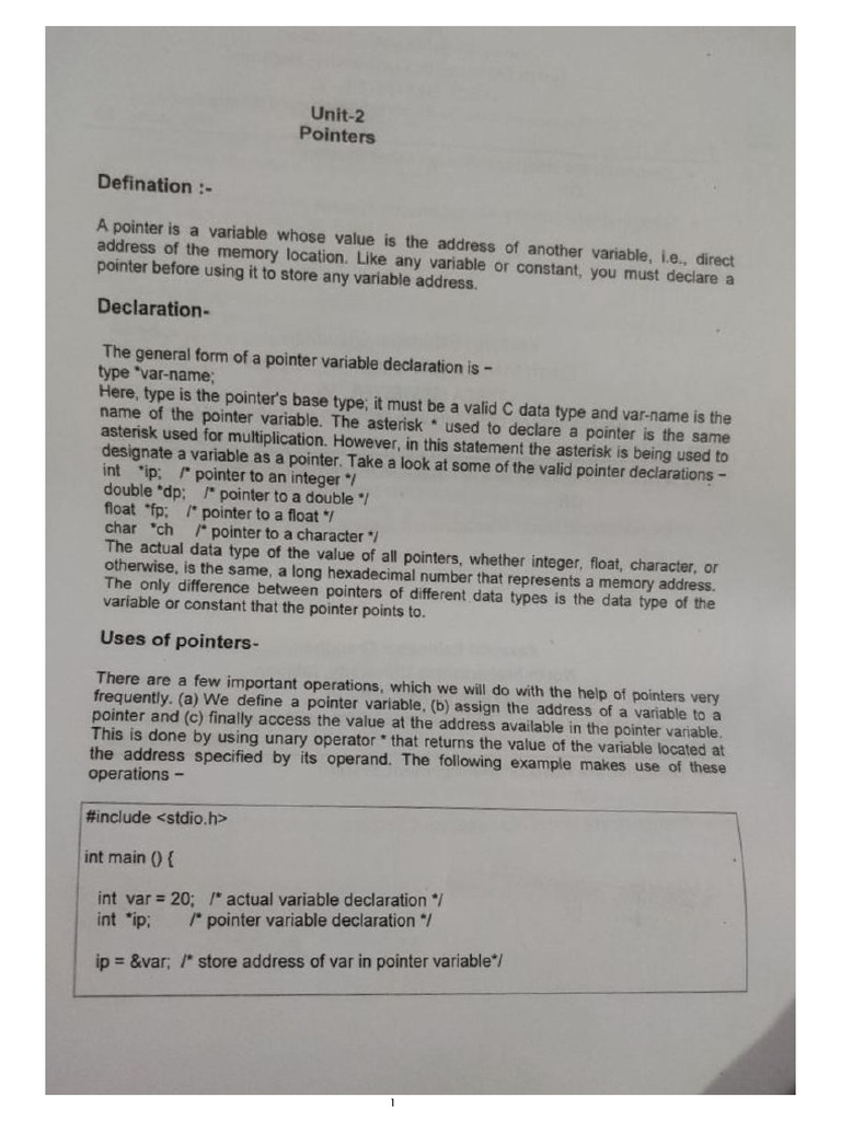 Unit 2 Pointers | PDF
