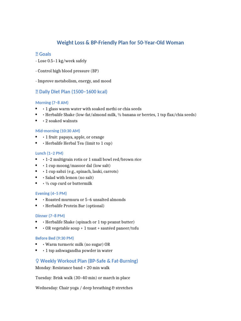Weight Loss BP Friendly Plan | PDF