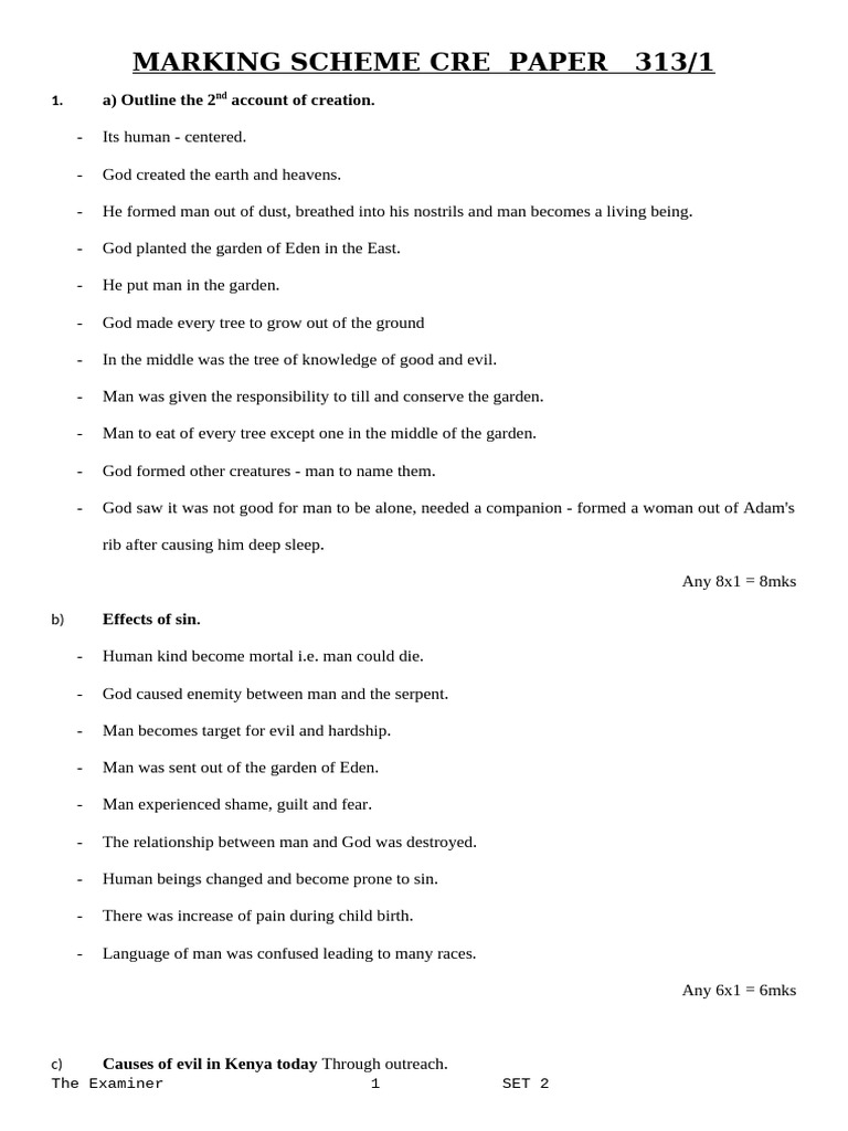 Cre Form 4 P1 Marking Scheme | PDF | Elijah | Old Testament Books