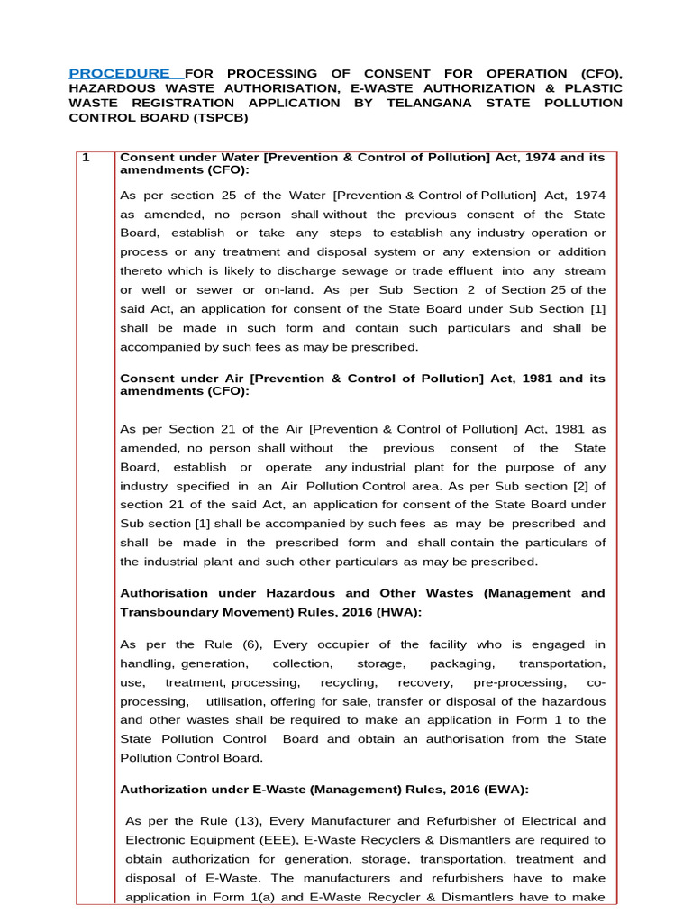 TSPCB Consent & Authorization Process Guide | PDF | Electronic Waste ...