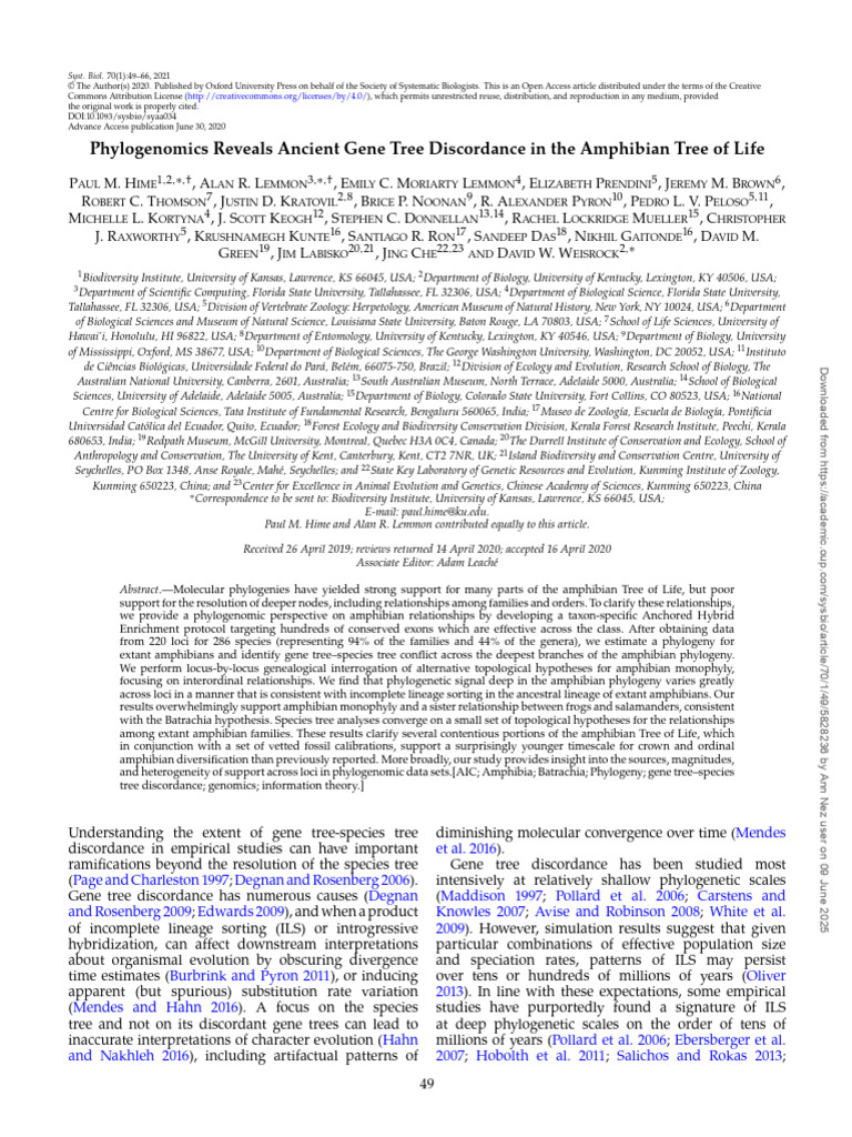 Amph Tree of Life Final Paper | PDF | Amphibian | Phylogenetic Tree